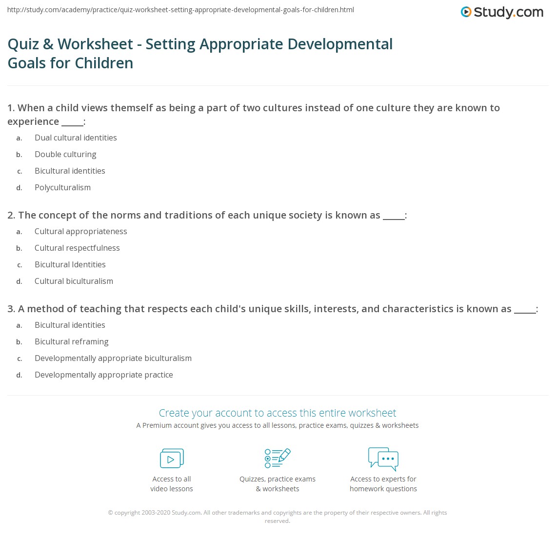 Quiz & Worksheet - Setting Appropriate Developmental Goals for Children ...