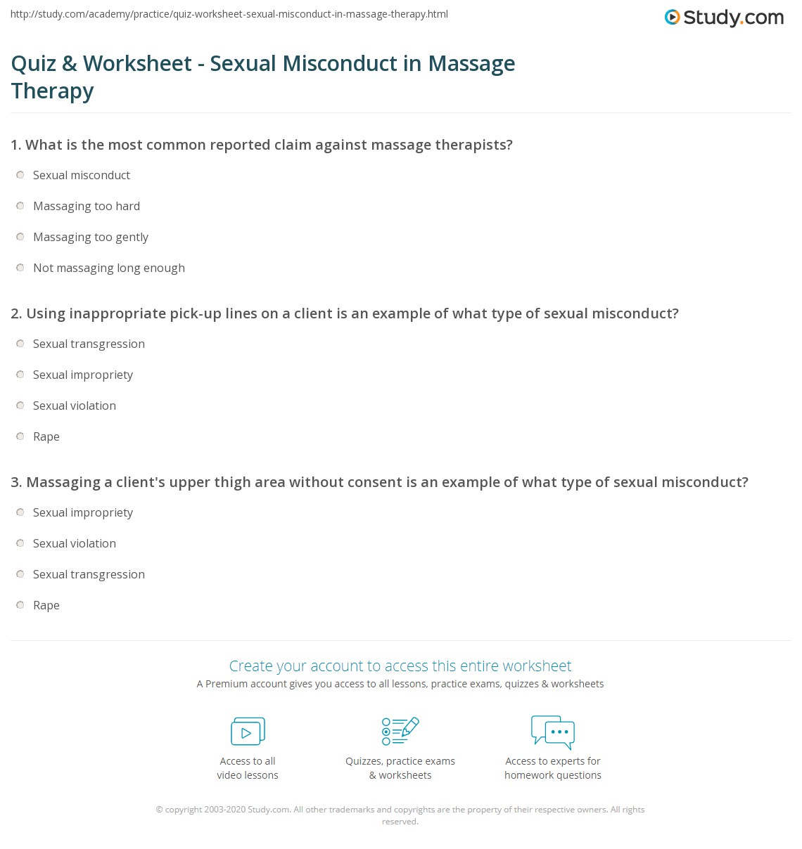 Quiz And Worksheet Sexual Misconduct In Massage Therapy 0545