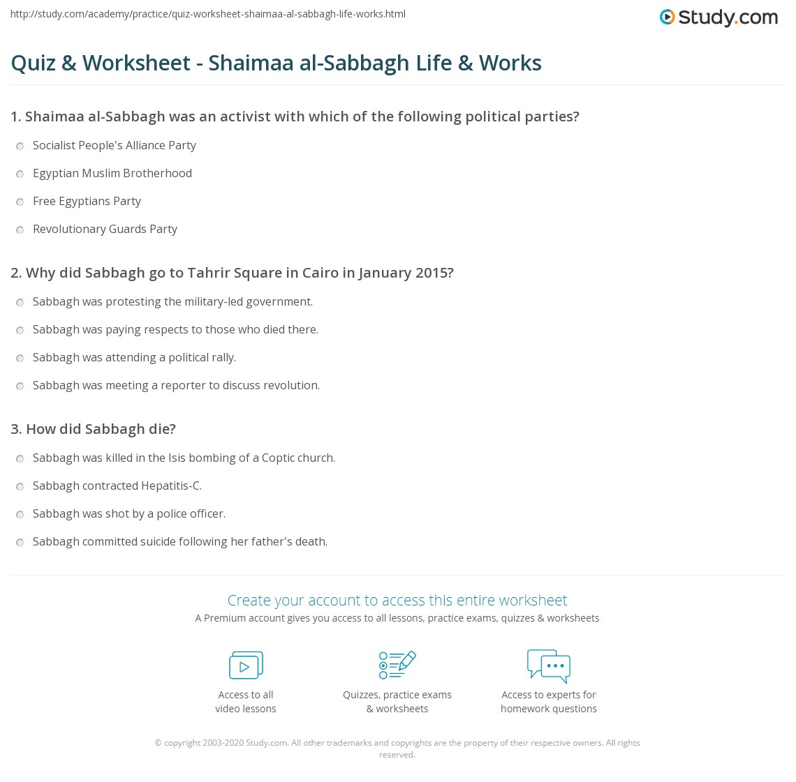 Quiz & Worksheet - Shaimaa al-Sabbagh Life & Works | Study.com