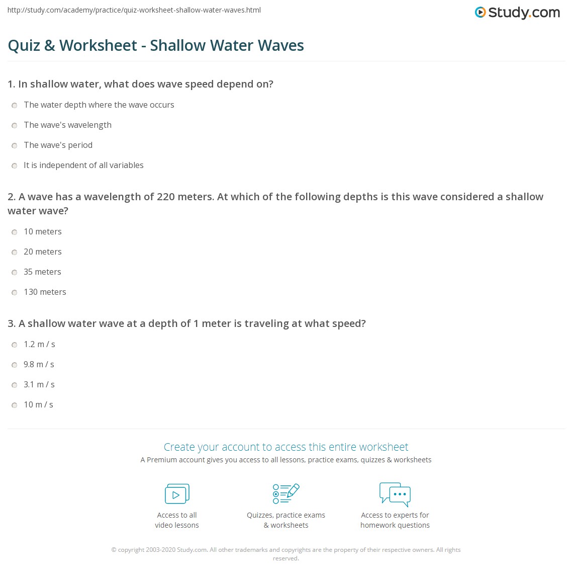 Quiz & Worksheet - Shallow Water Waves | Study.com