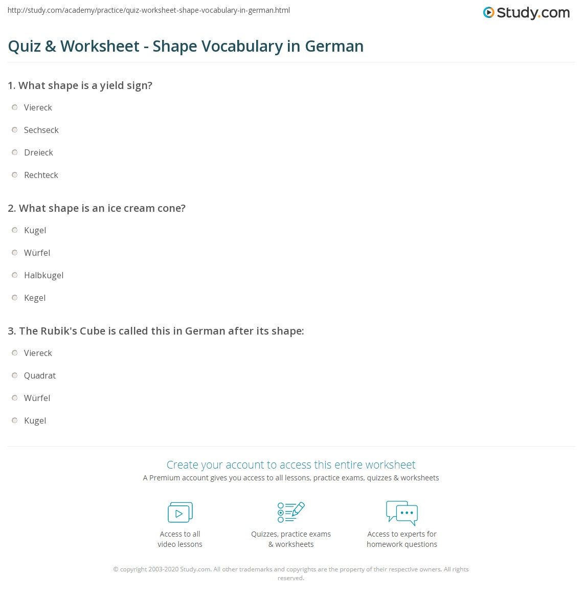 Quiz & Worksheet - Shape Vocabulary in German | Study.com