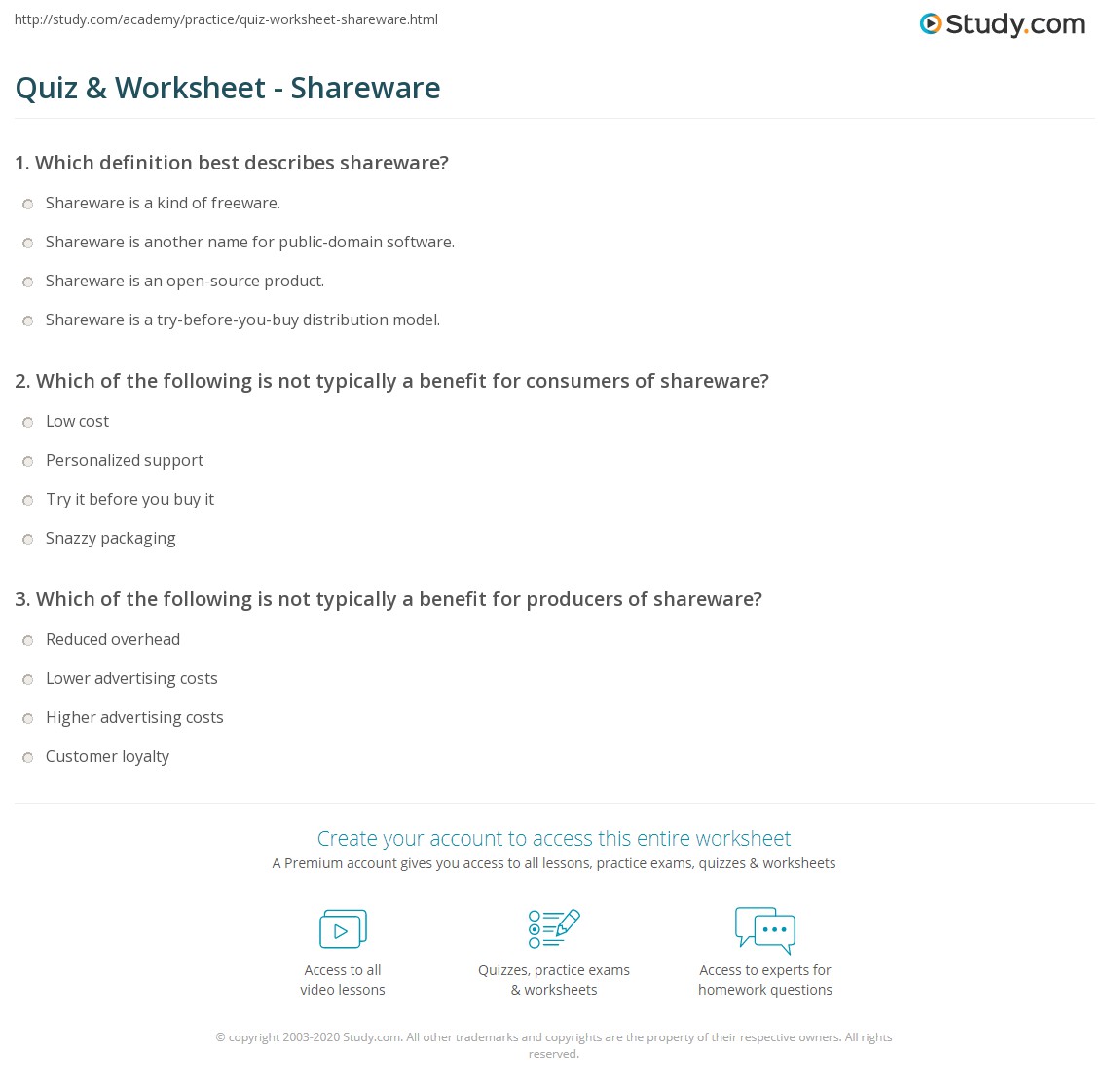 Quiz & Worksheet - Shareware | Study.com
