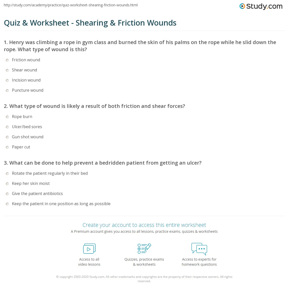 Quiz & Worksheet - Shearing & Friction Wounds | Study.com