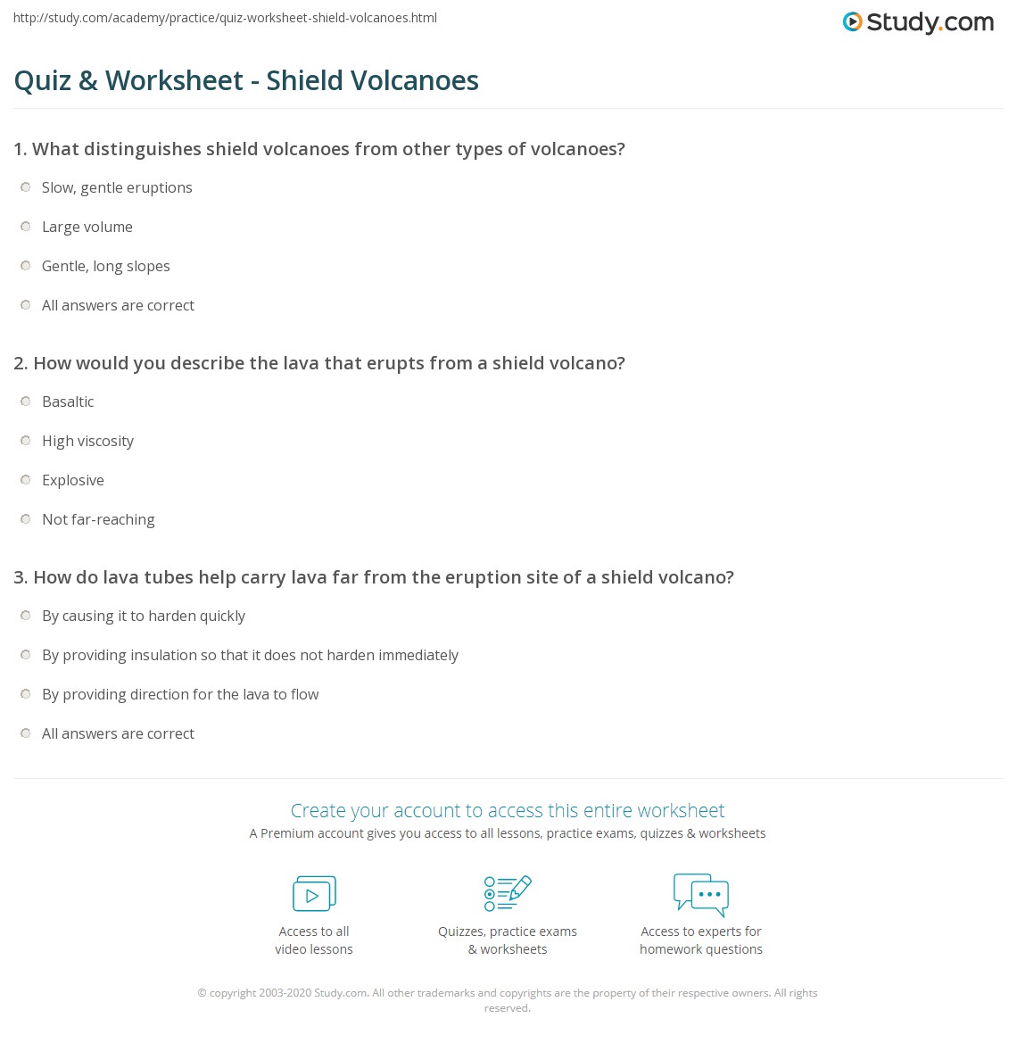 Quiz & Worksheet - Shield Volcanoes | Study.com