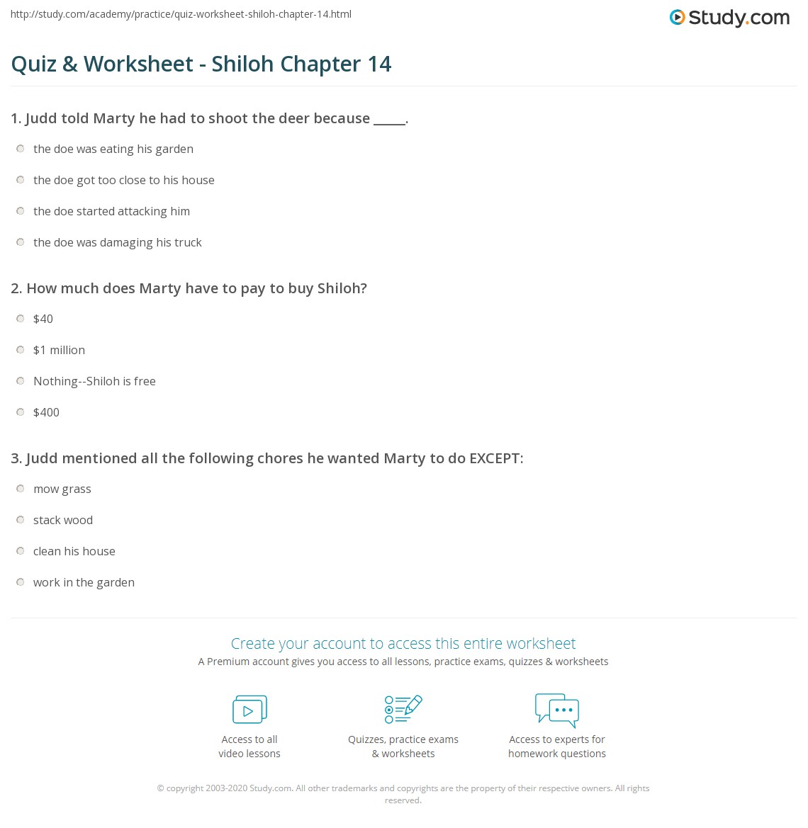 Quiz & Worksheet - Shiloh Chapter 14 | Study.com
