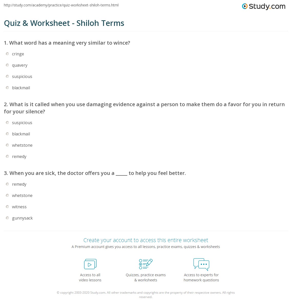 Quiz & Worksheet - Shiloh Terms | Study.com