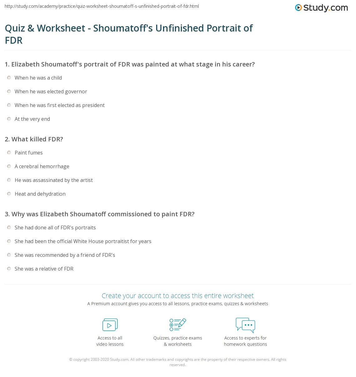 Quiz & Worksheet - Shoumatoff's Unfinished Portrait of FDR | Study.com