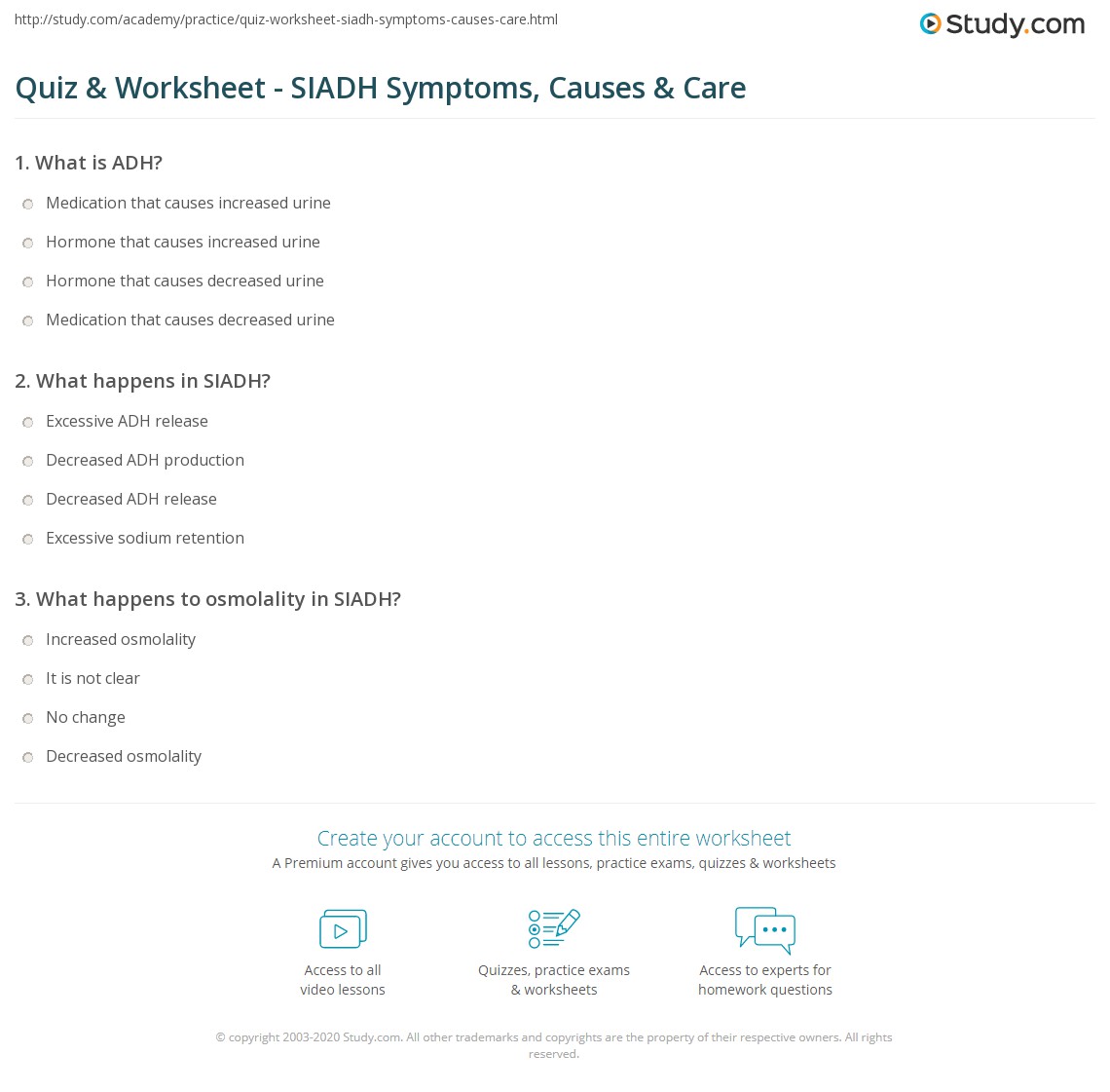 Quiz & Worksheet - SIADH Symptoms, Causes & Care | Study.com
