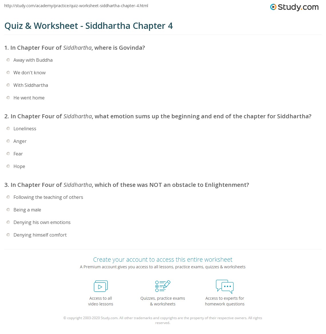 Quiz & Worksheet - Siddhartha Chapter 4 | Study.com
