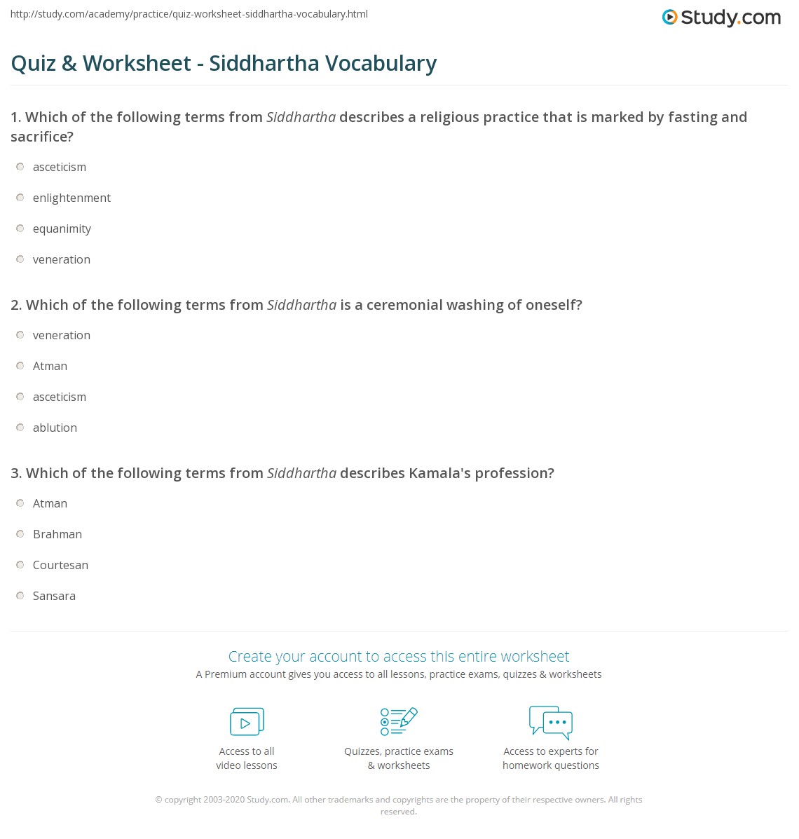 Quiz & Worksheet - Siddhartha Vocabulary | Study.com