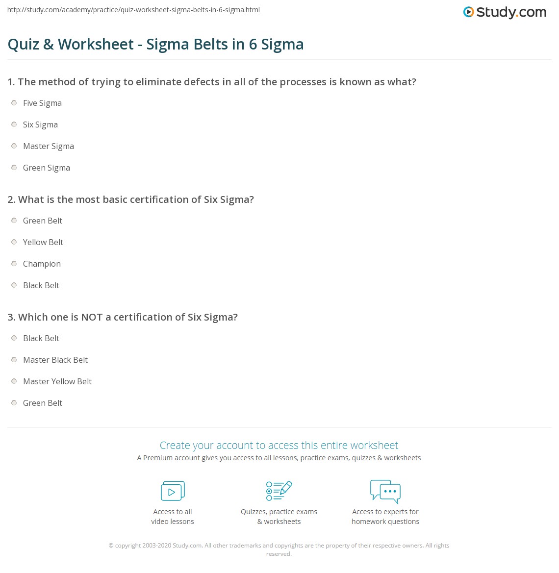 Quiz & Worksheet - Sigma Belts in 6 Sigma | Study.com