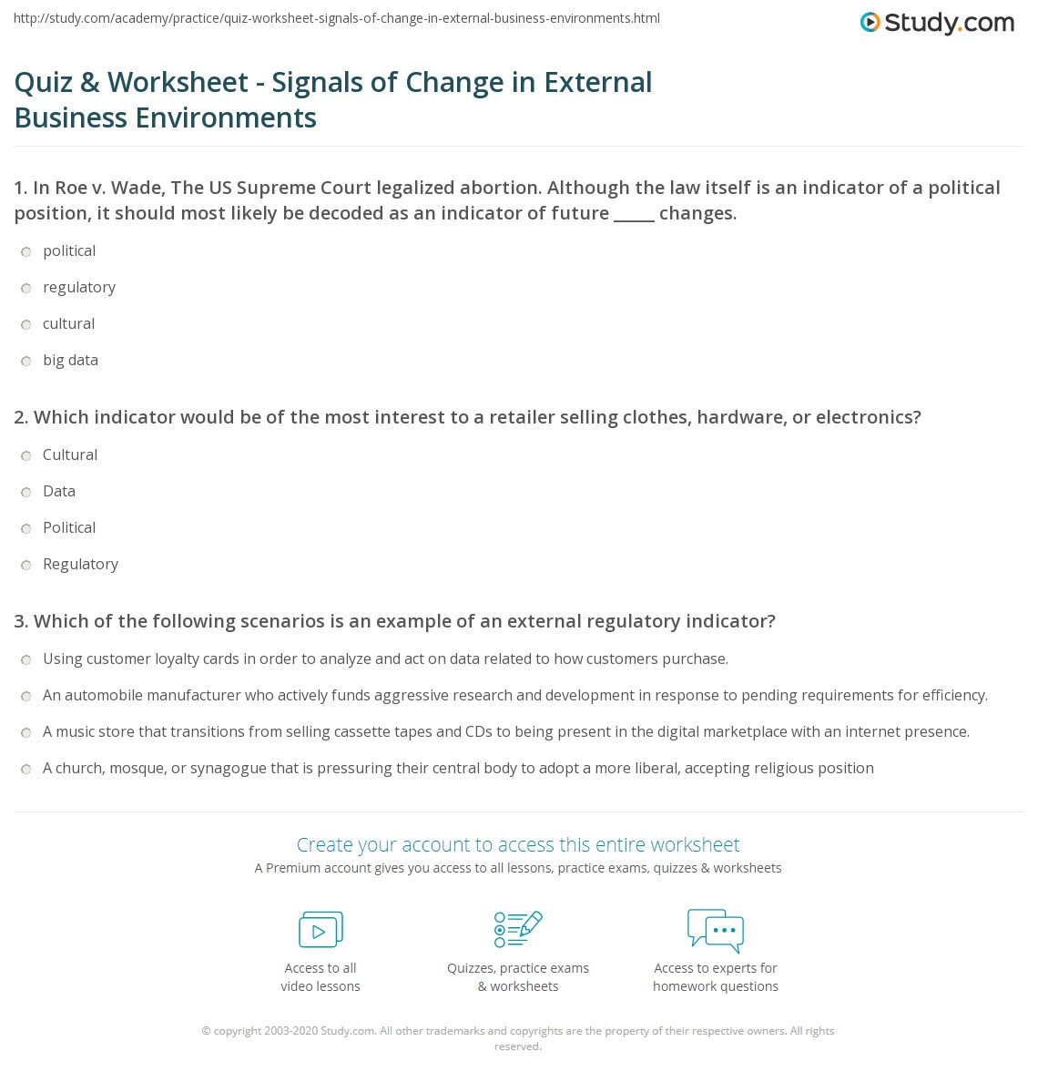 Quiz & Worksheet - Signals of Change in External Business Environments ...