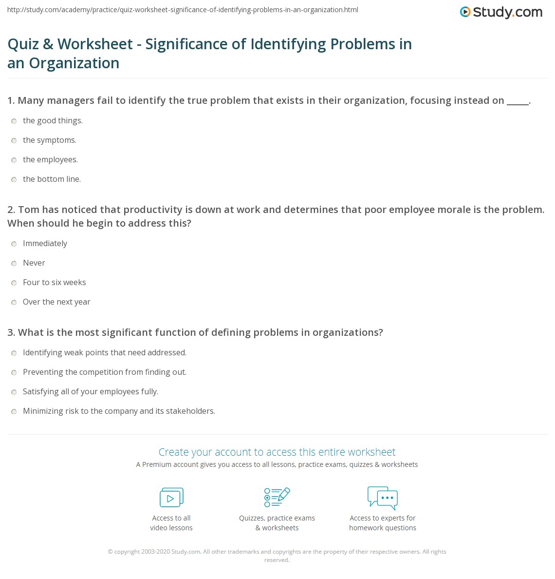 Quiz & Worksheet - Significance of Identifying Problems in an ...