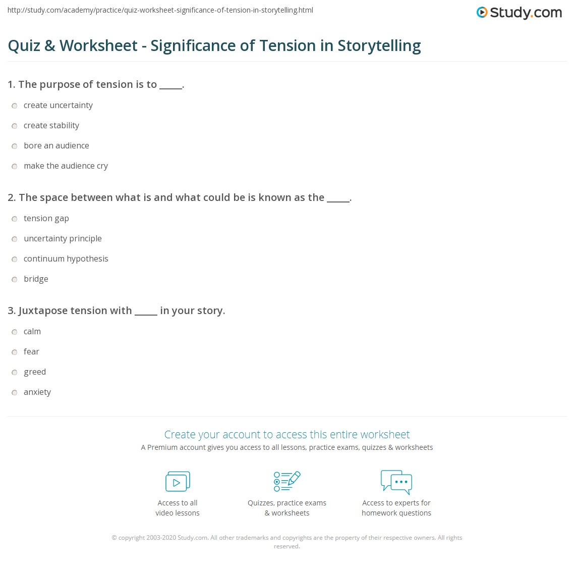 Quiz & Worksheet - Significance of Tension in Storytelling | Study.com