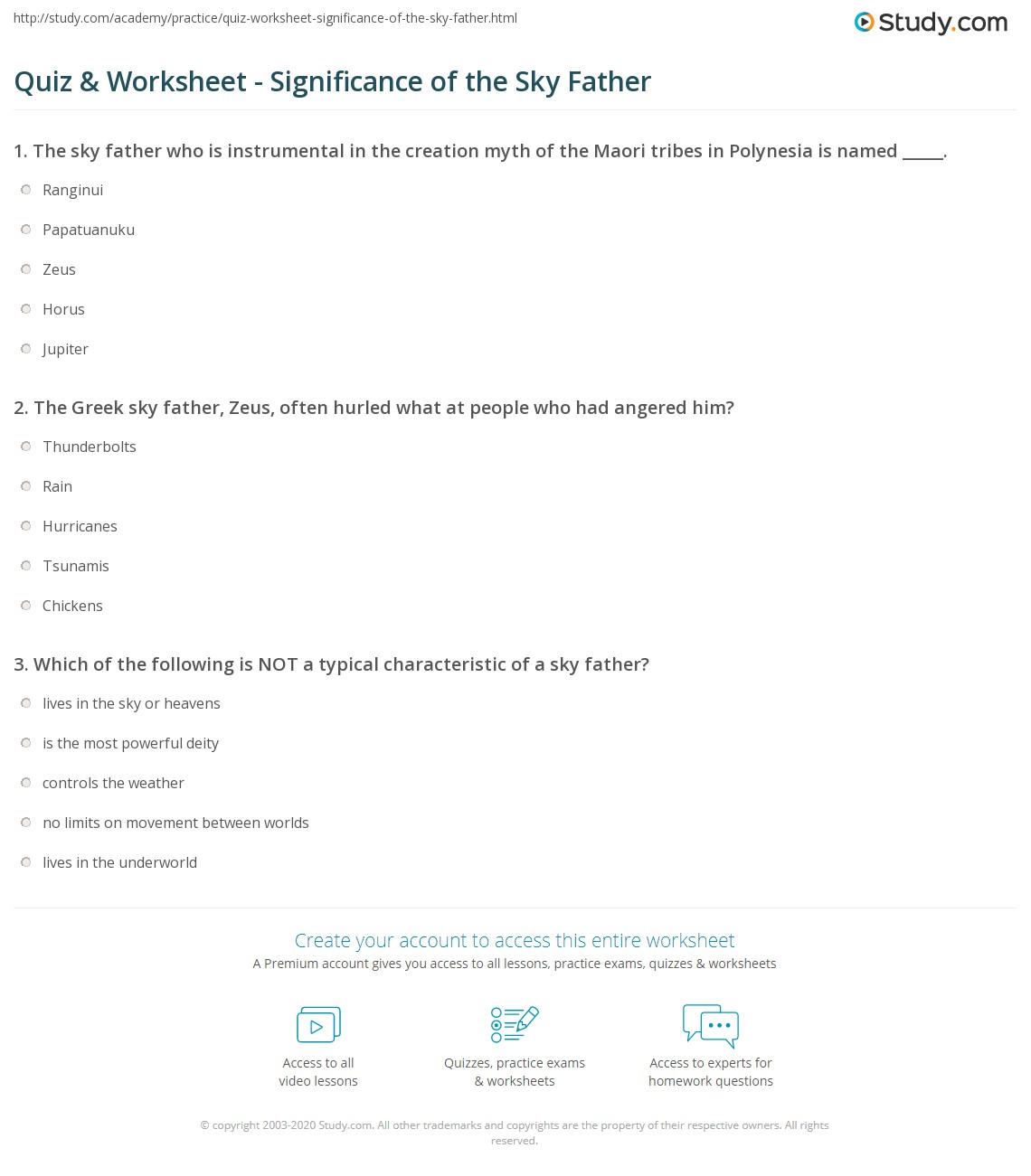Quiz & Worksheet - Significance of the Sky Father | Study.com