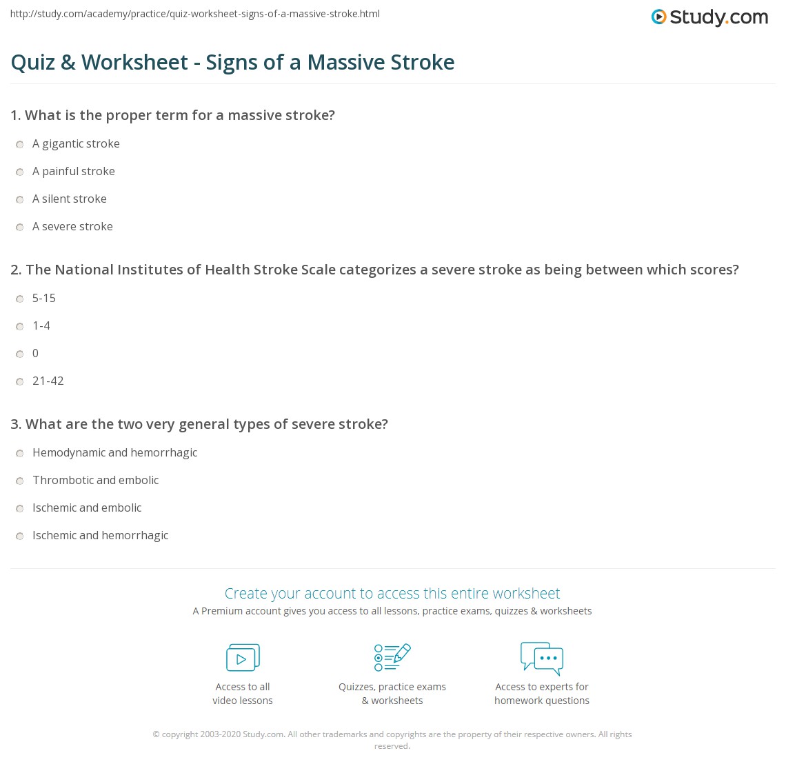Quiz & Worksheet - Signs of a Massive Stroke | Study.com