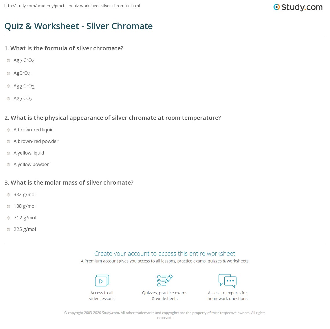 Quiz & Worksheet - Silver Chromate | Study.com