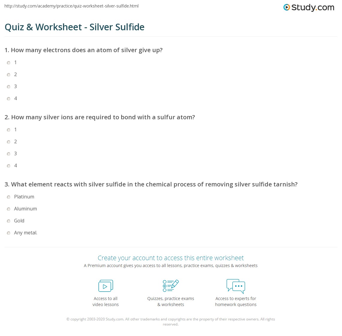 Quiz & Worksheet - Silver Sulfide | Study.com