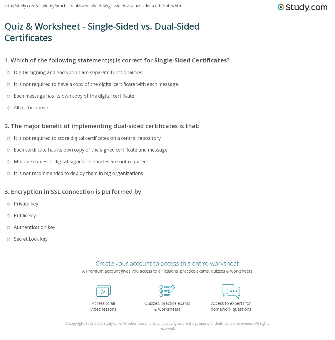 Quiz & Worksheet - Single-Sided vs. Dual-Sided Certificates | Study.com