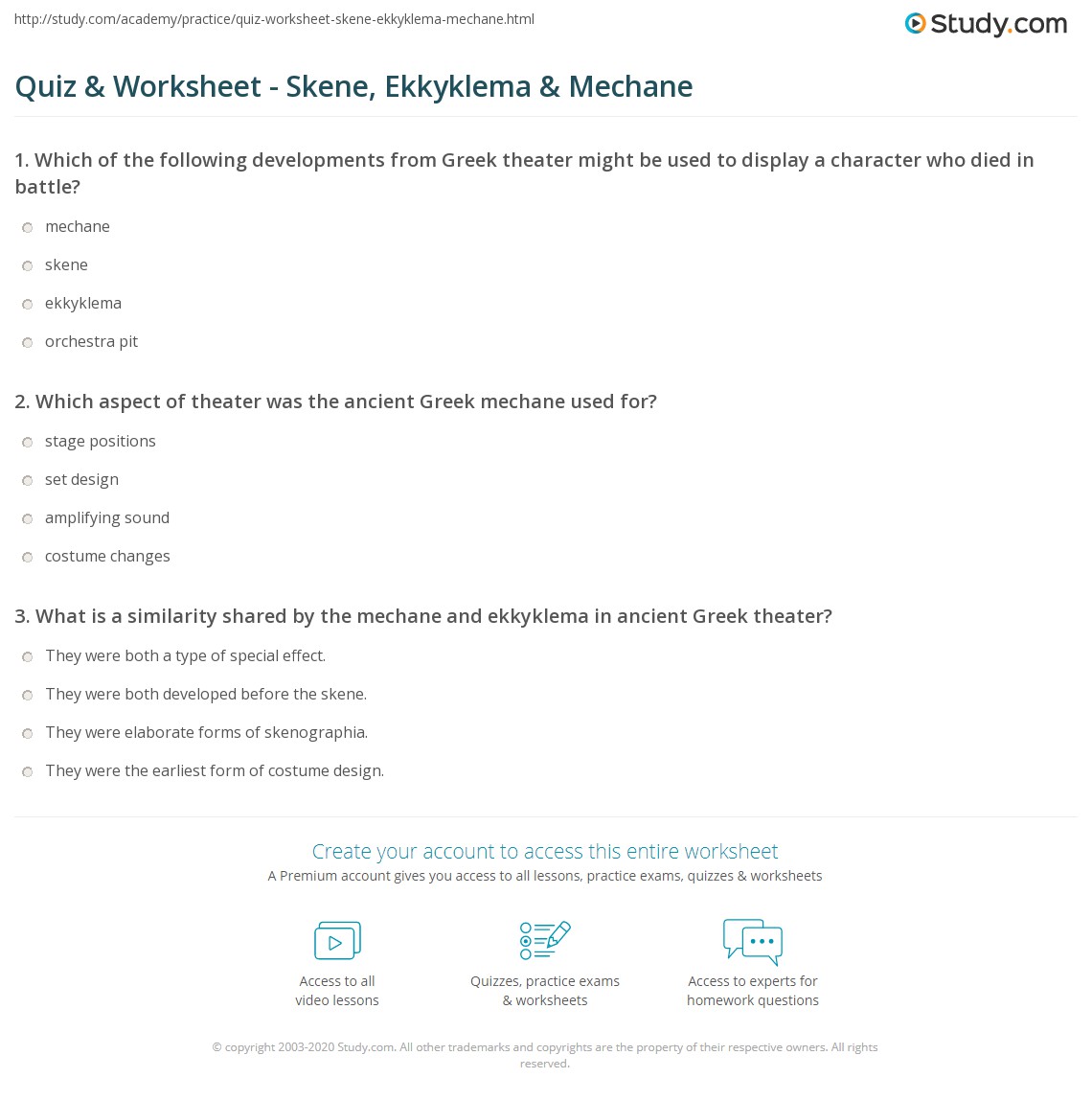 Quiz & Worksheet - Skene, Ekkyklema & Mechane | Study.com