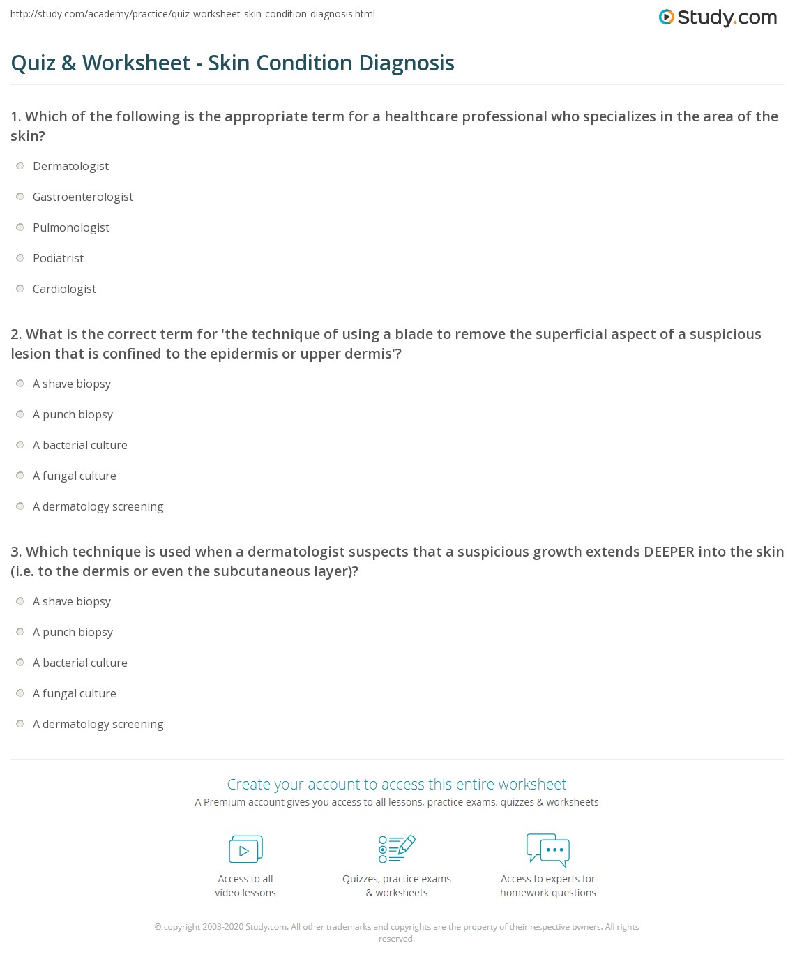 Quiz & Worksheet - Skin Condition Diagnosis | Study.com