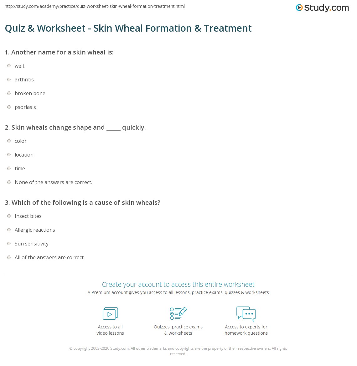 Quiz & Worksheet - Skin Wheal Formation & Treatment | Study.com