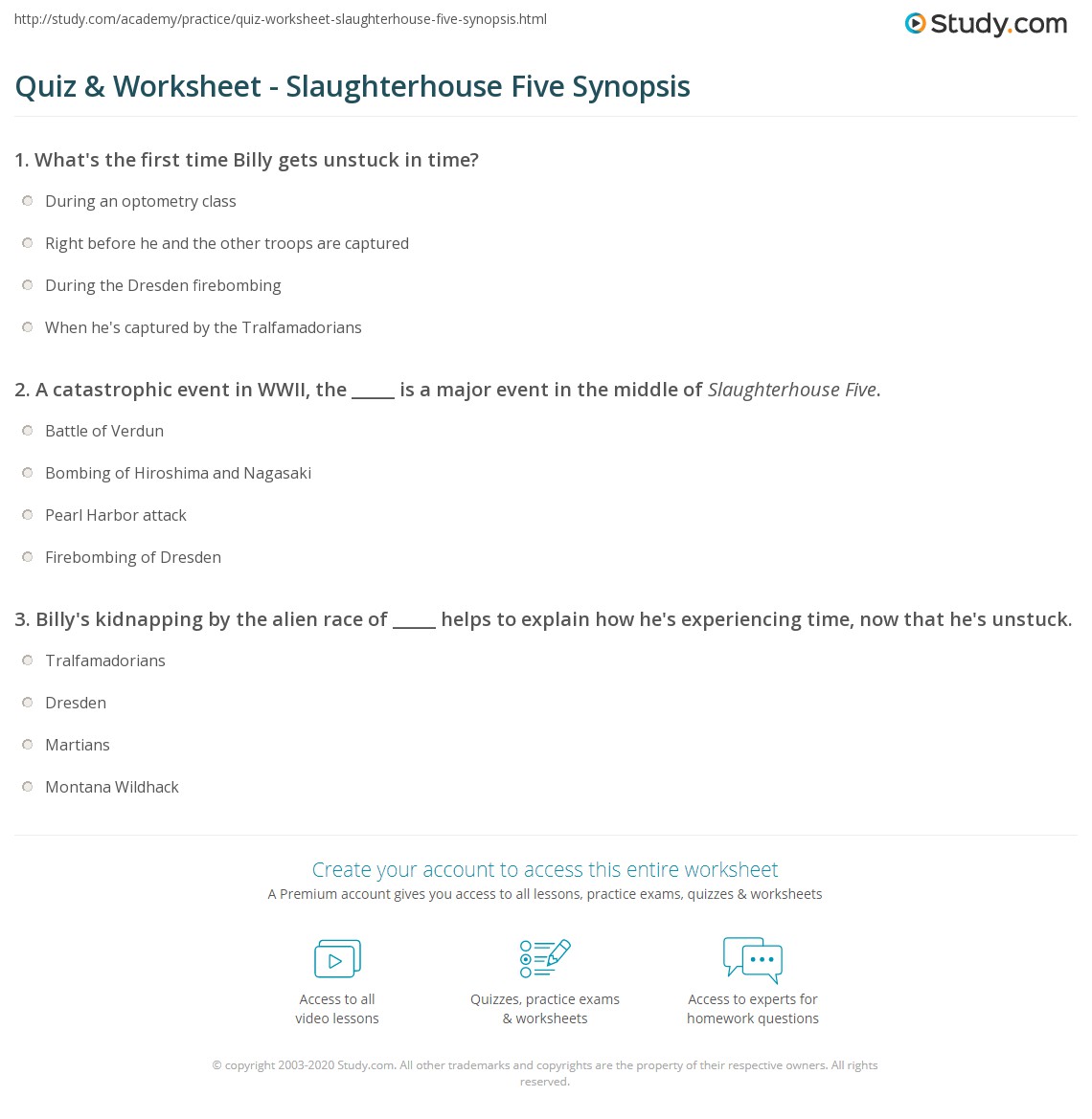 Quiz & Worksheet - Slaughterhouse Five Synopsis | Study.com