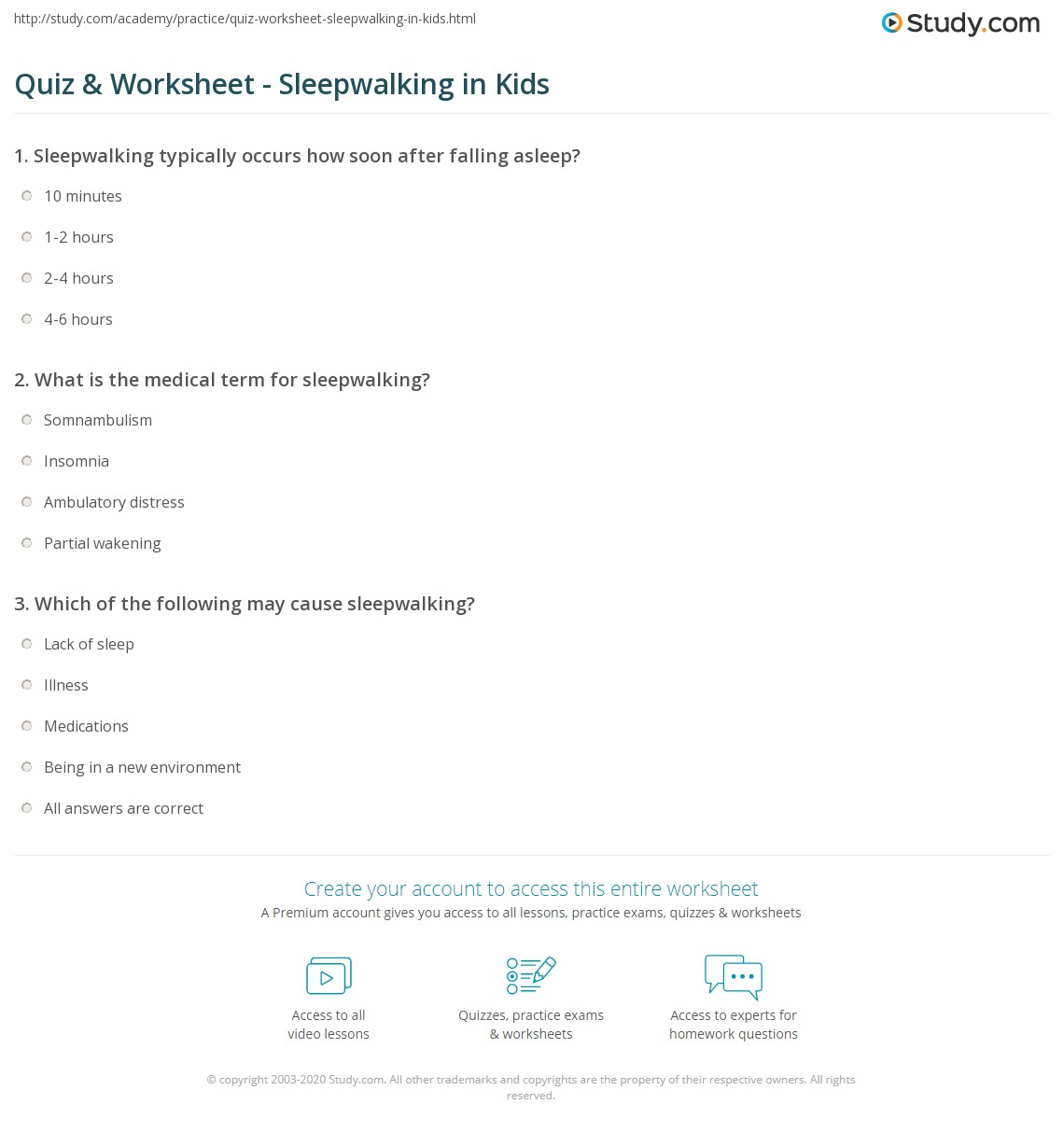 Quiz & Worksheet - Sleepwalking in Kids | Study.com