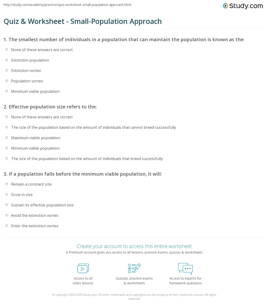 Quiz & Worksheet - Small-Population Approach | Study.com