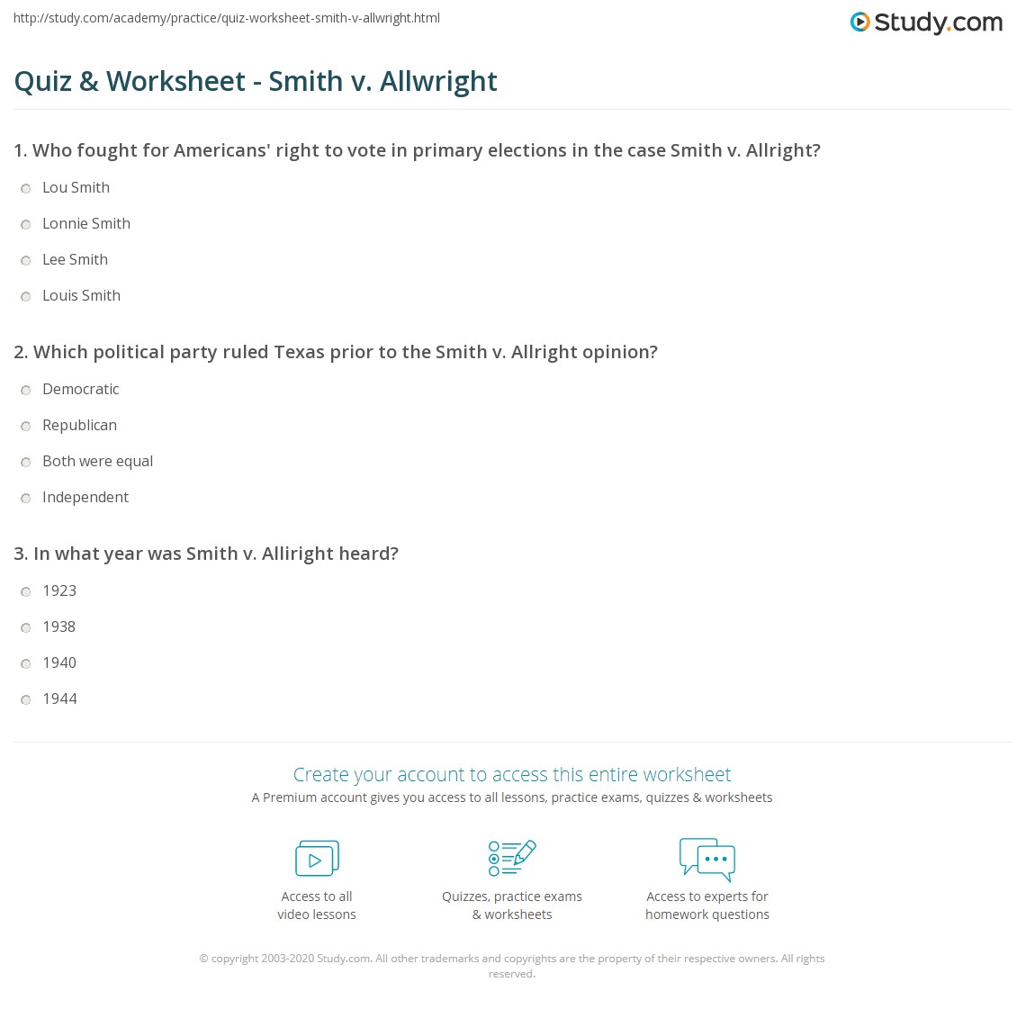 Quiz & Worksheet - Smith v. Allwright | Study.com