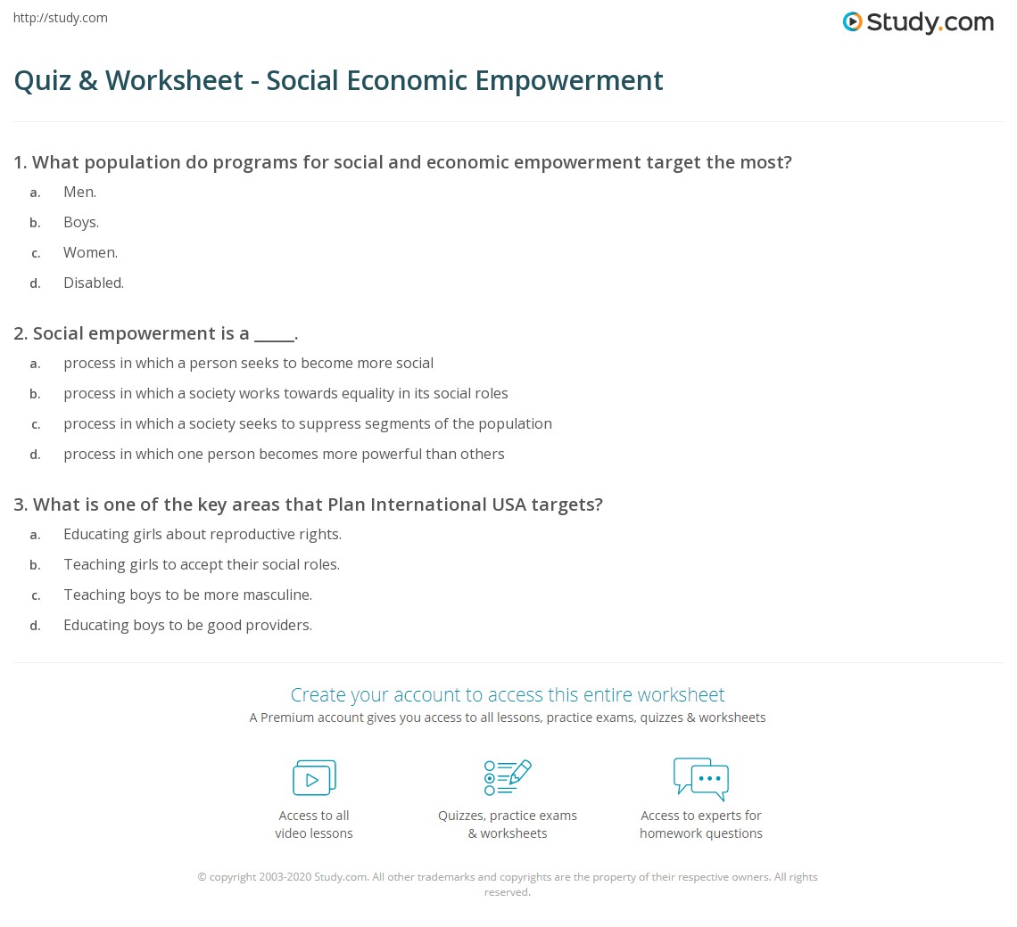 Quiz & Worksheet - Social Economic Empowerment | Study.com