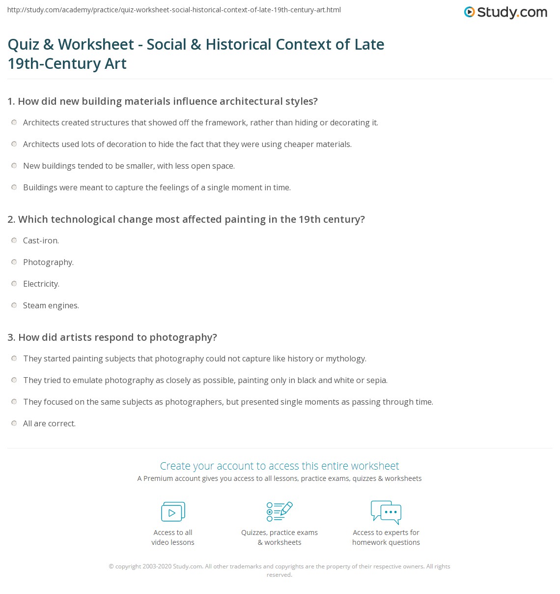 Quiz & Worksheet - Social & Historical Context of Late 19th-Century Art ...