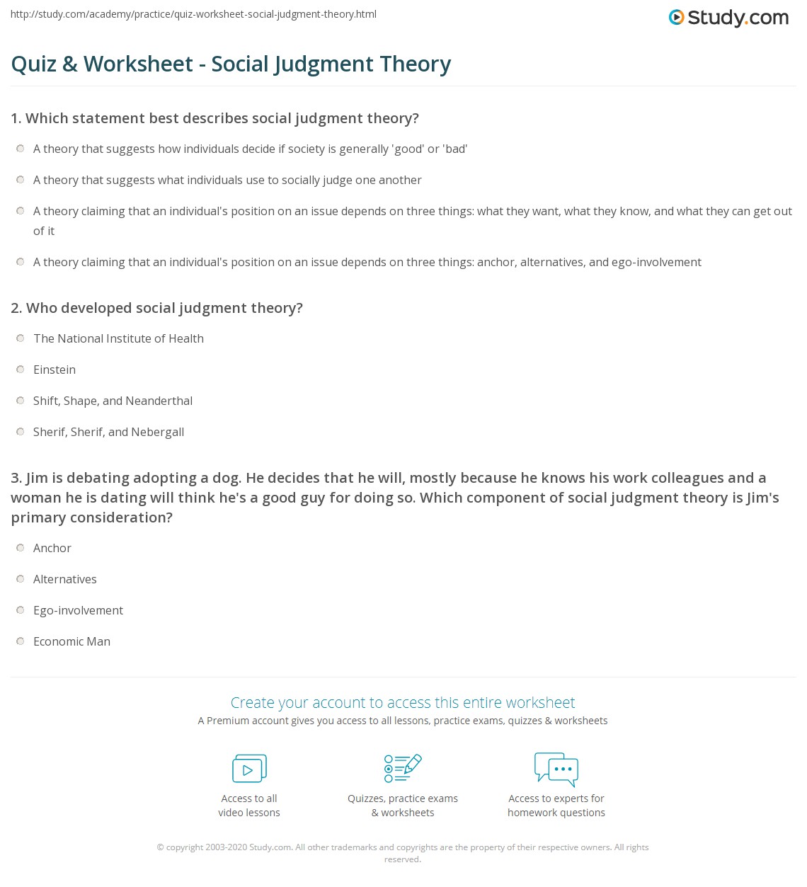Quiz & Worksheet - Social Judgment Theory | Study.com