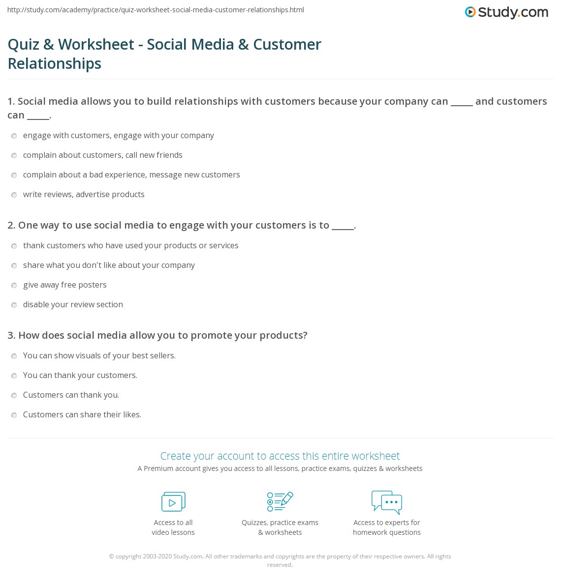 Quiz & Worksheet - Social Media & Customer Relationships | Study.com
