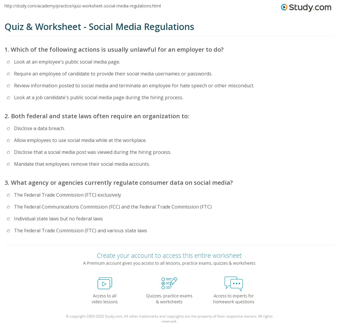 Quiz & Worksheet - Social Media Regulations | Study.com