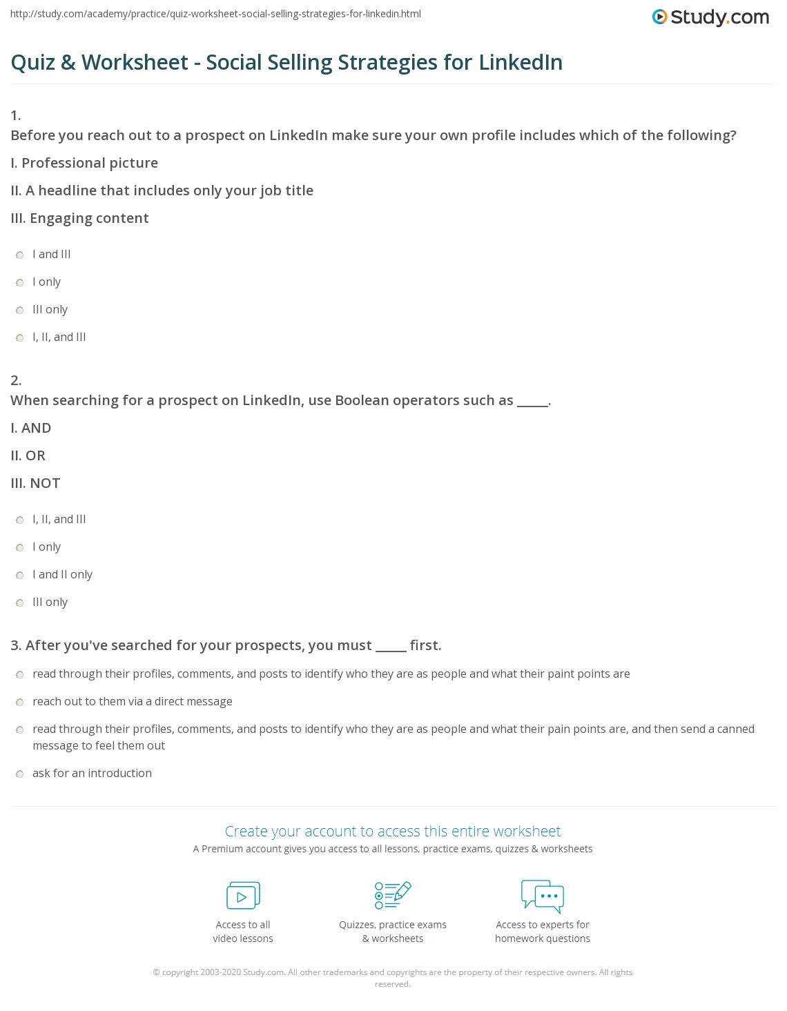 Quiz & Worksheet - Social Selling Strategies for LinkedIn | Study.com