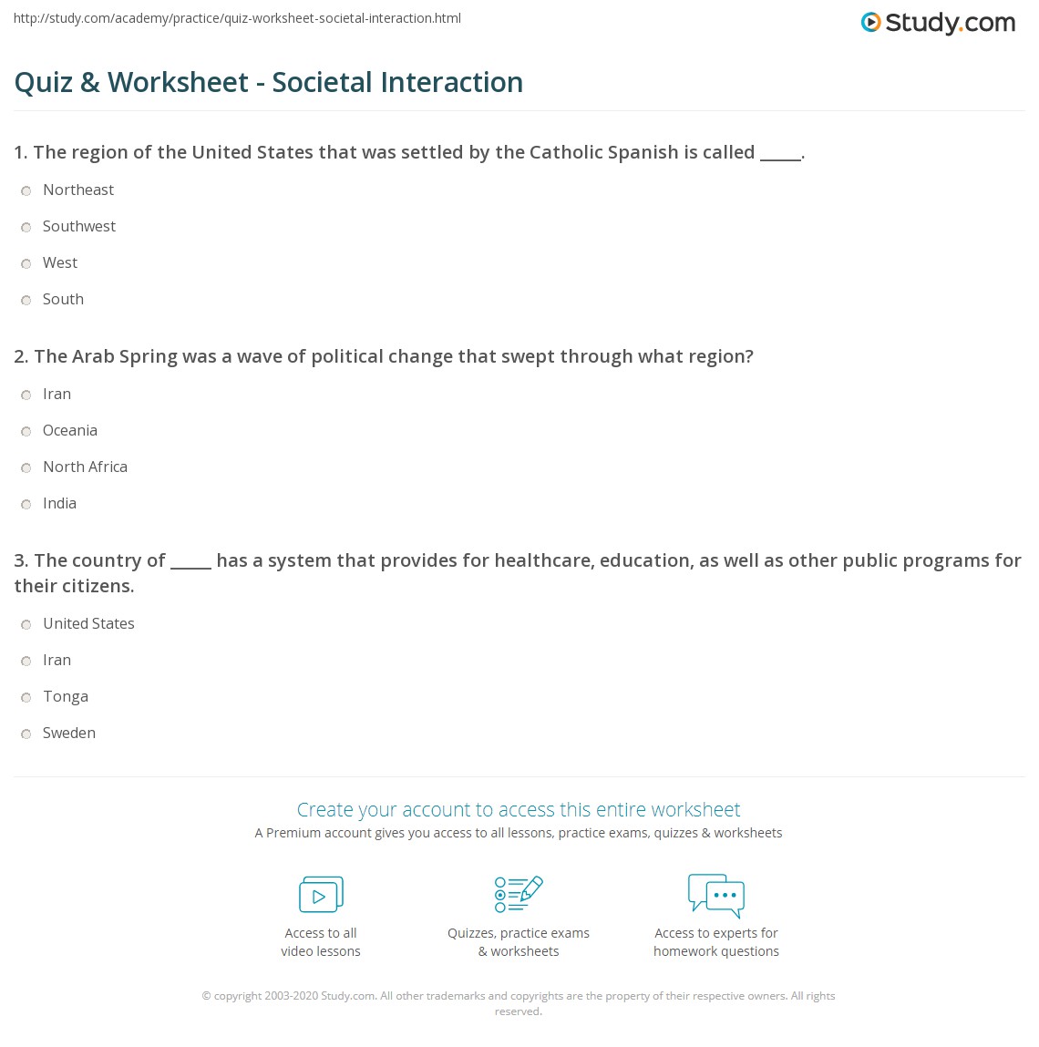 Quiz & Worksheet - Societal Interaction | Study.com