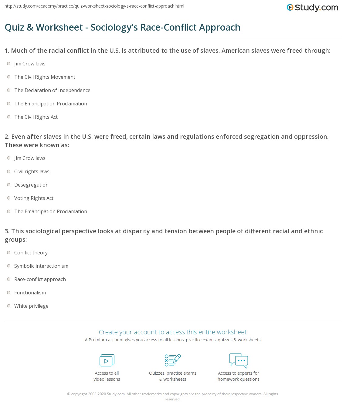 Quiz & Worksheet - Sociology's Race-Conflict Approach | Study.com