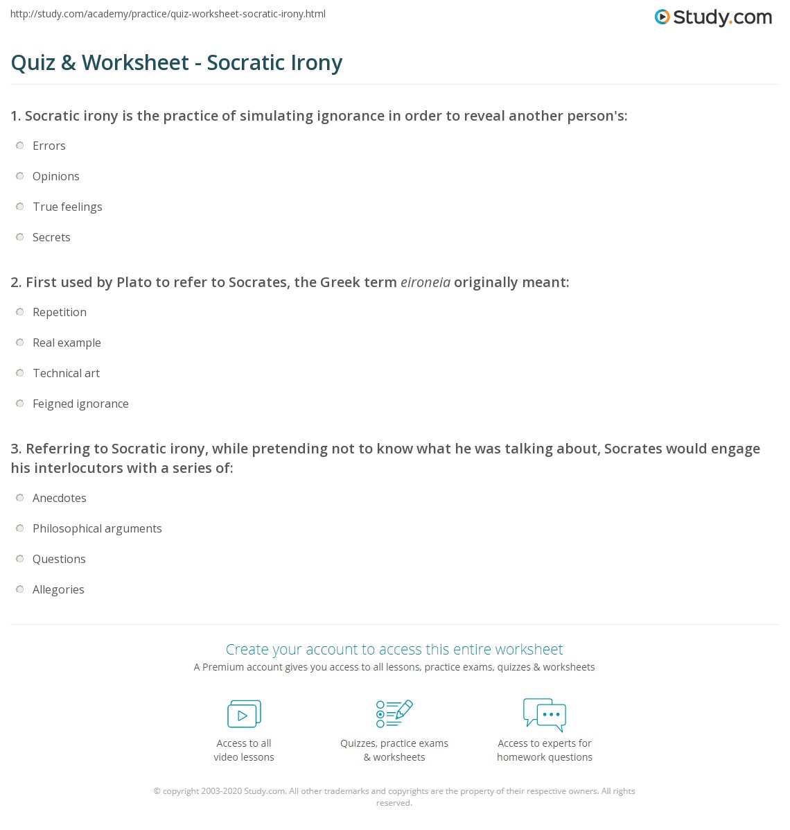 Quiz & Worksheet - Socratic Irony | Study.com