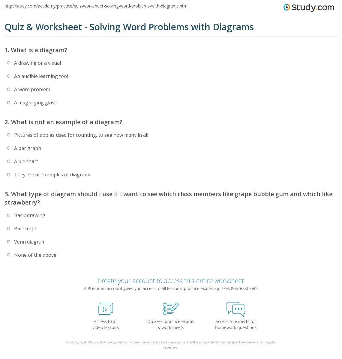 Quiz & Worksheet - Solving Word Problems with Diagrams | Study.com