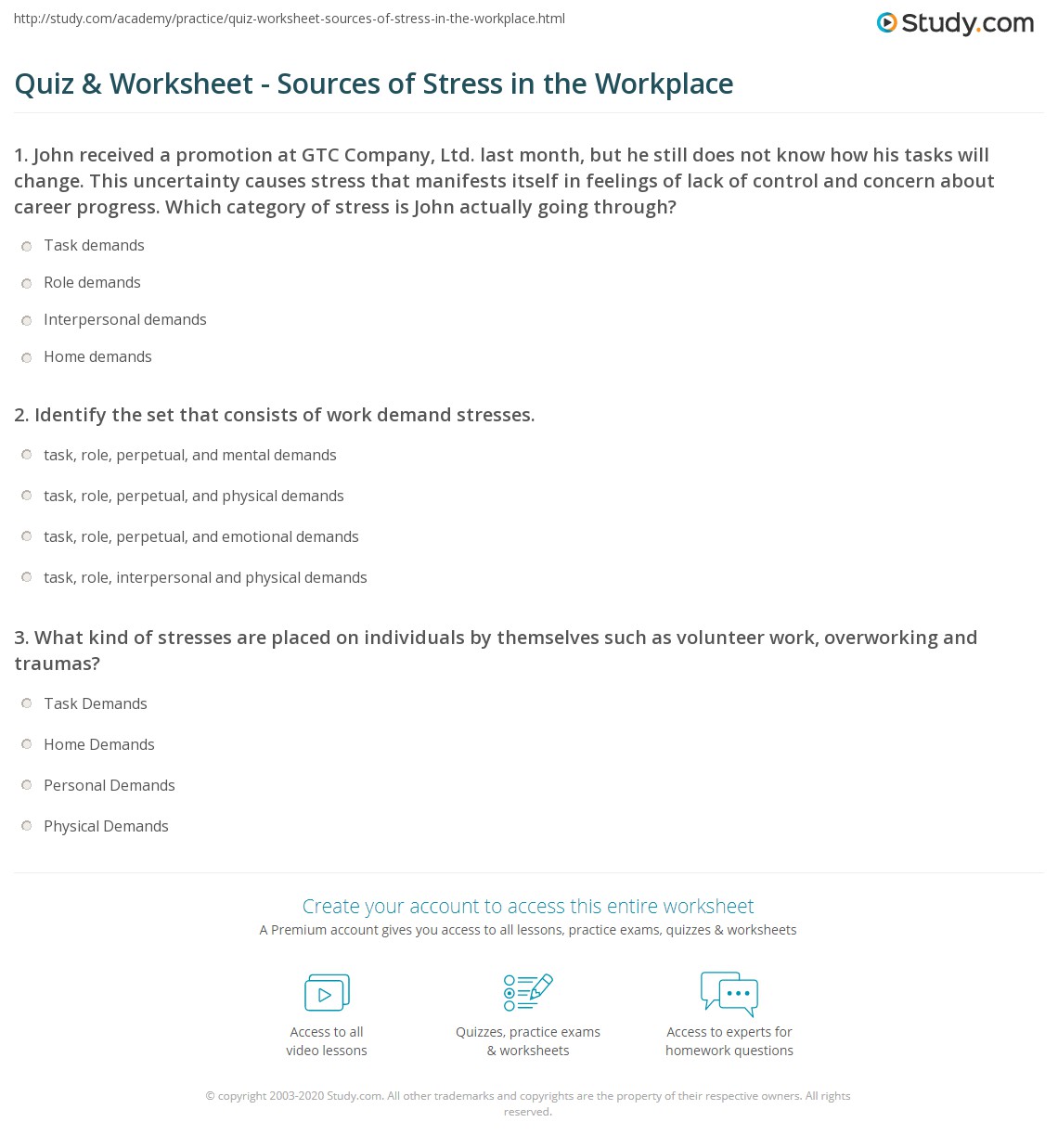 Quiz & Worksheet - Sources of Stress in the Workplace | Study.com