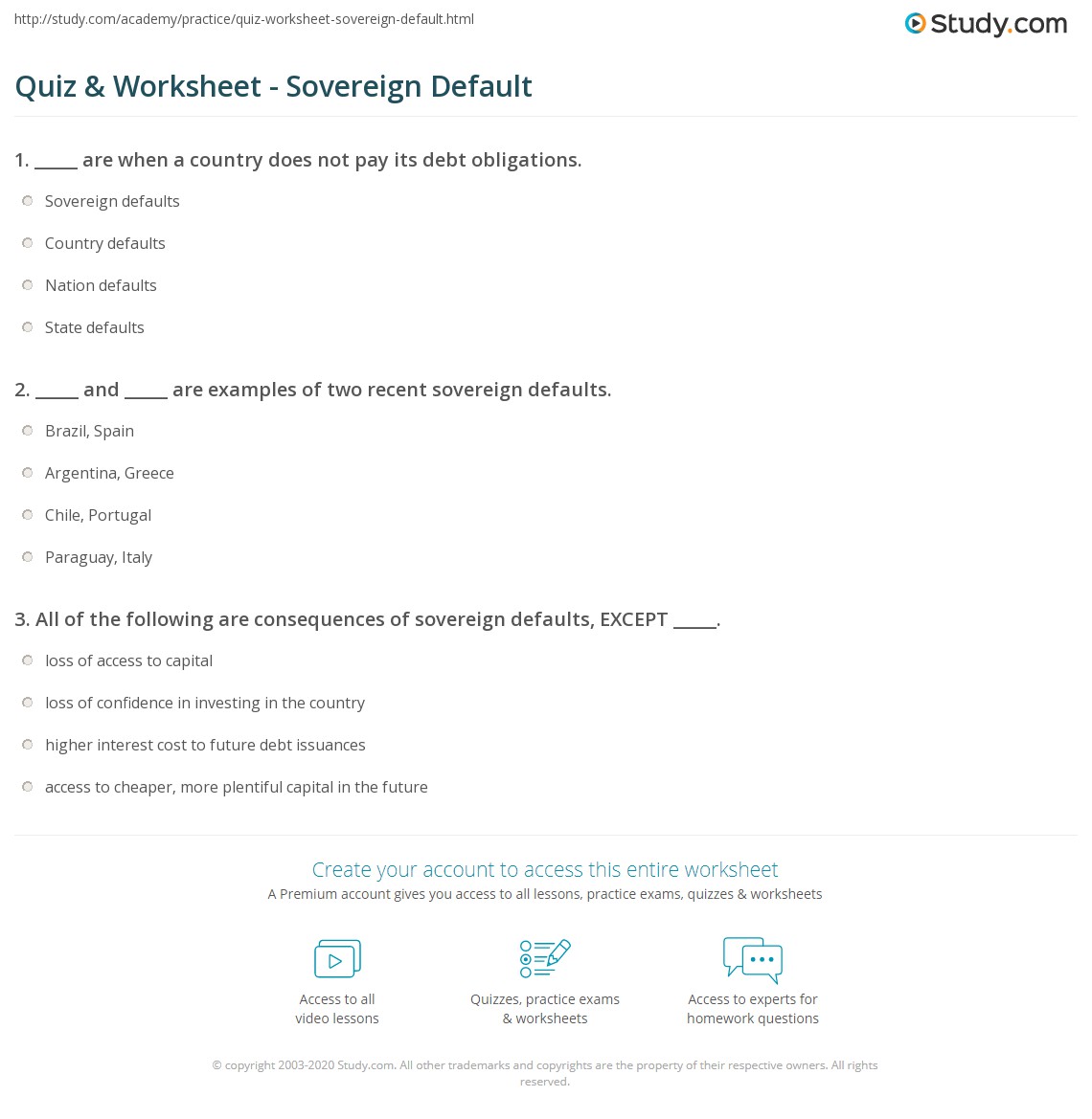 Quiz & Worksheet - Sovereign Default | Study.com