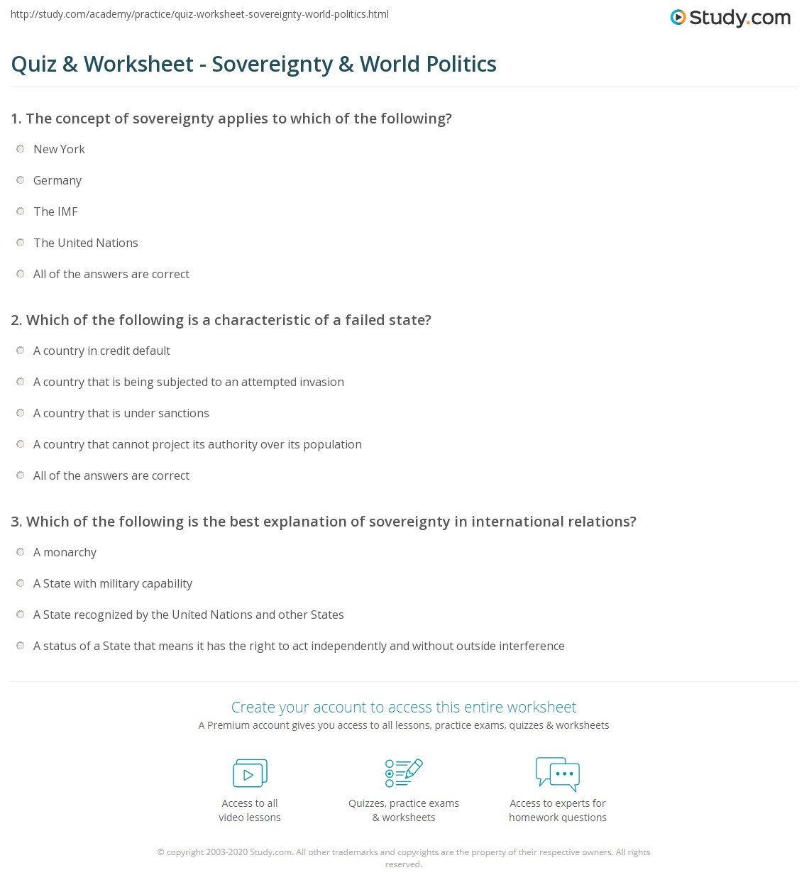 Quiz & Worksheet - Sovereignty & World Politics | Study.com