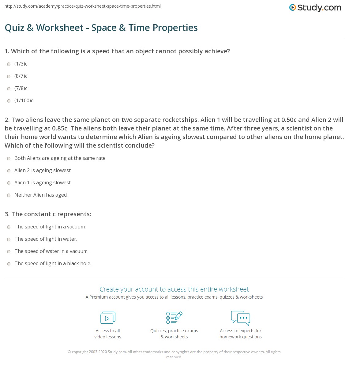Quiz & Worksheet - Space & Time Properties | Study.com