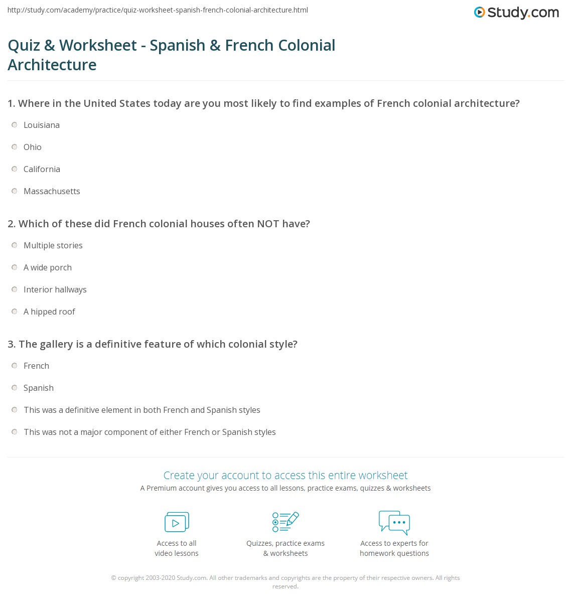 Quiz & Worksheet - Spanish & French Colonial Architecture | Study.com