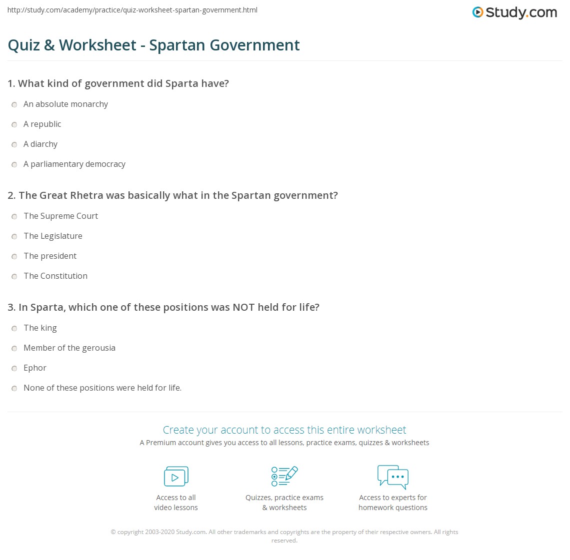 Quiz & Worksheet - Spartan Government | Study.com