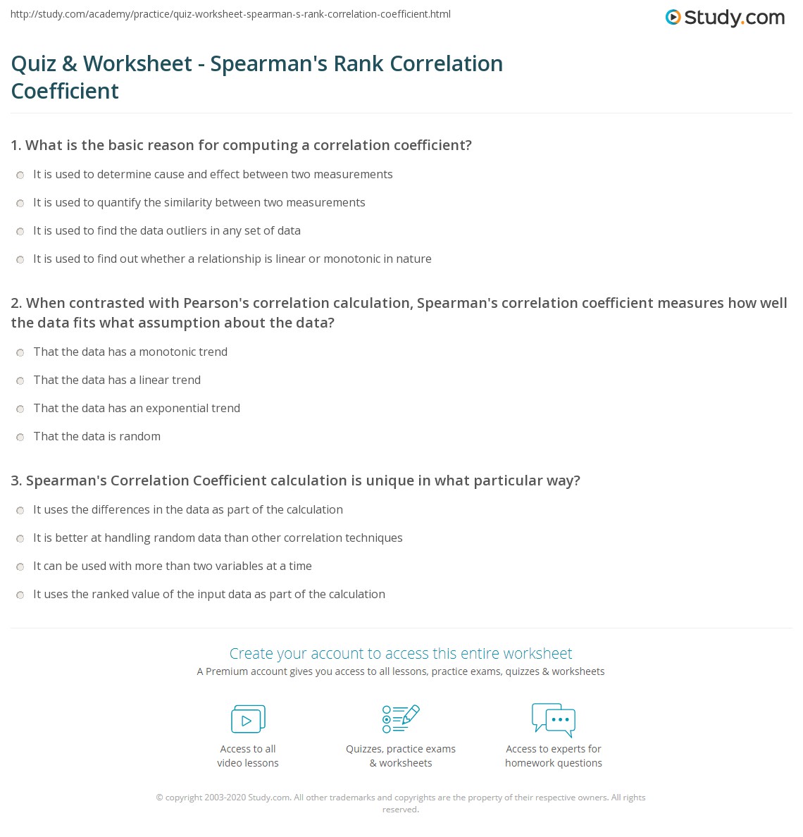 Quiz Worksheet Spearman s Rank Correlation Coefficient Study Quiz Worksheet Spearman s Rank Correlation Coefficient Study