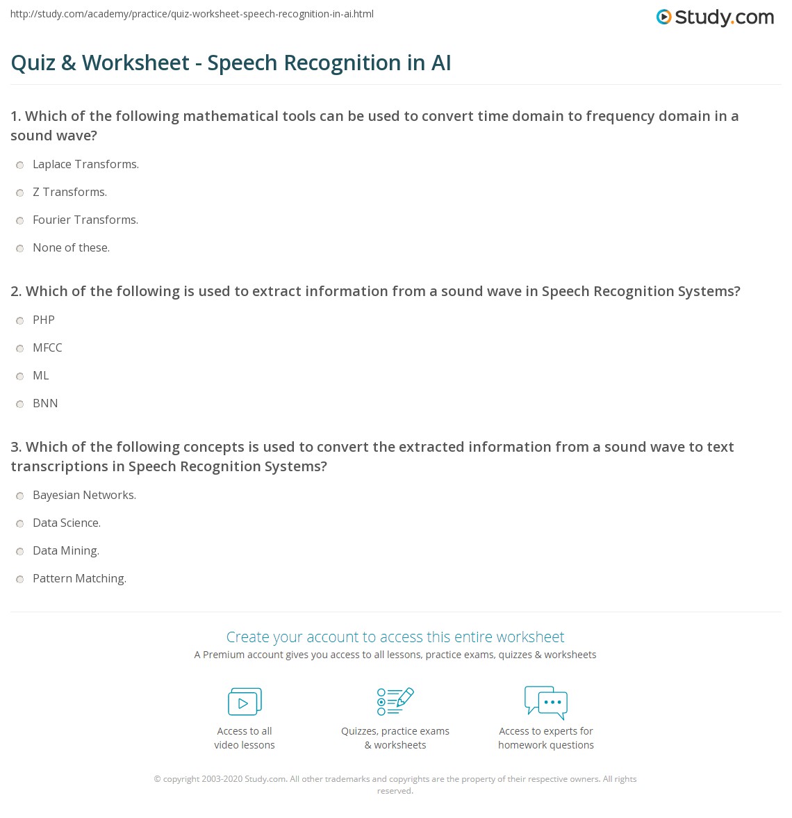 Quiz & Worksheet - Speech Recognition in AI | Study.com