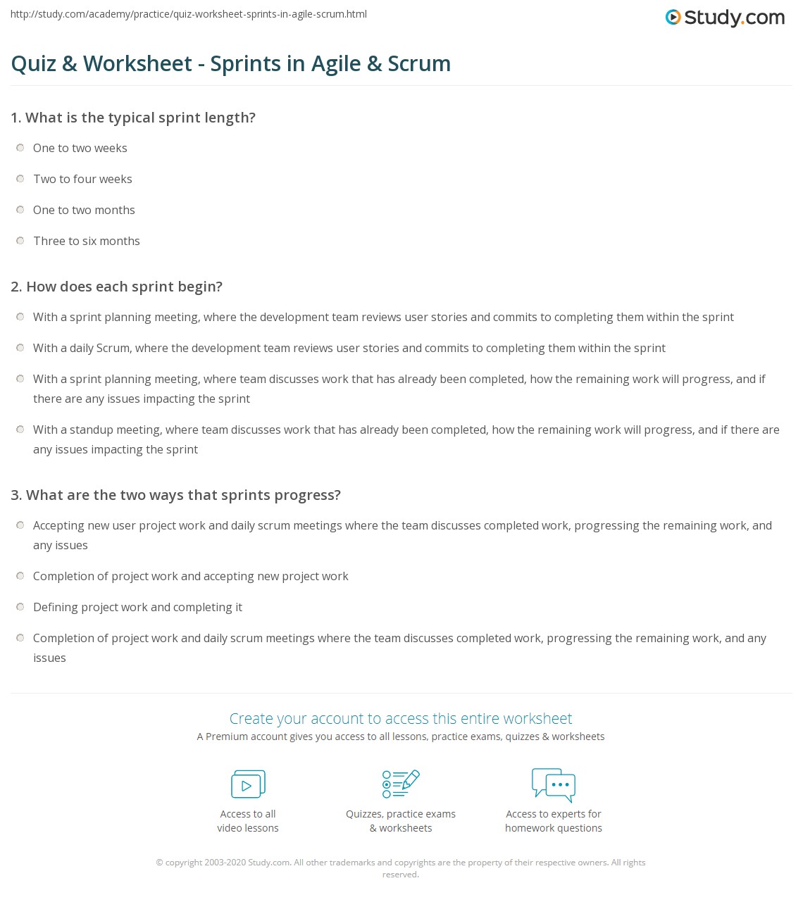 Quiz & Worksheet - Sprints in Agile & Scrum | Study.com