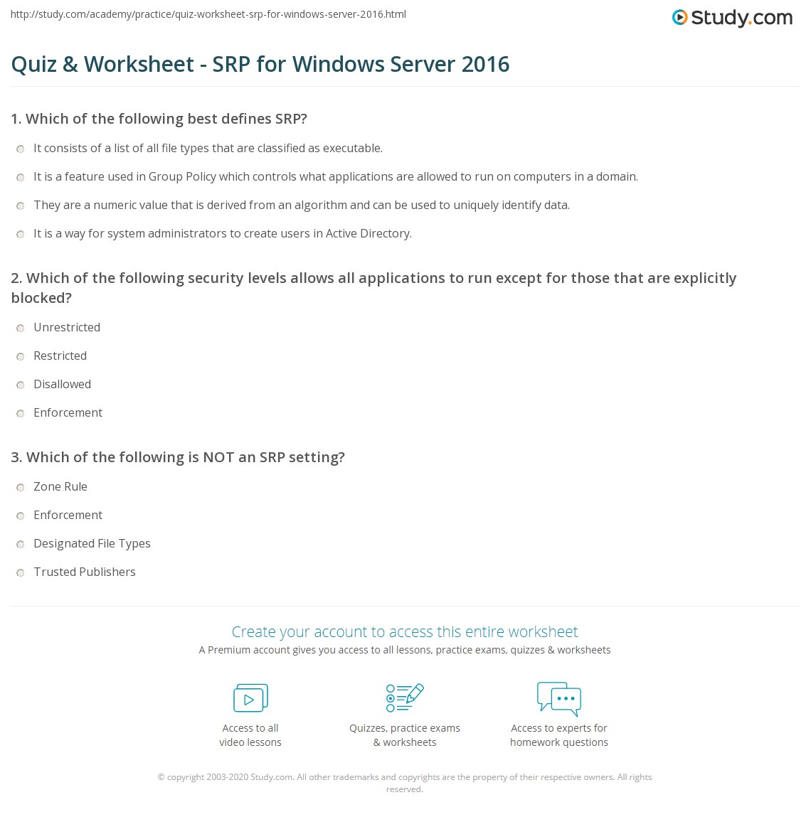 Quiz & Worksheet - SRP for Windows Server 2016 | Study.com